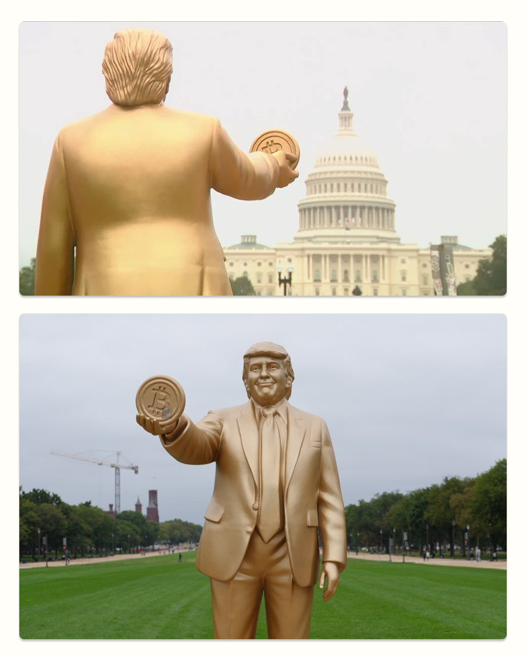 A Golden Foam Statue of Donald Trump appeared in Washington